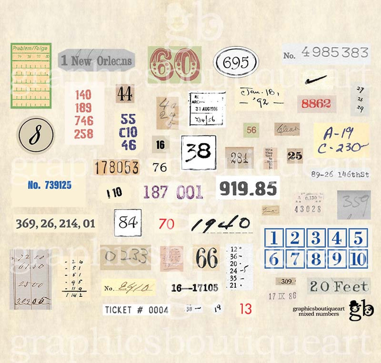 Random Number Digital Labels, Printable Labels for Scrapbooking LAB22 ...