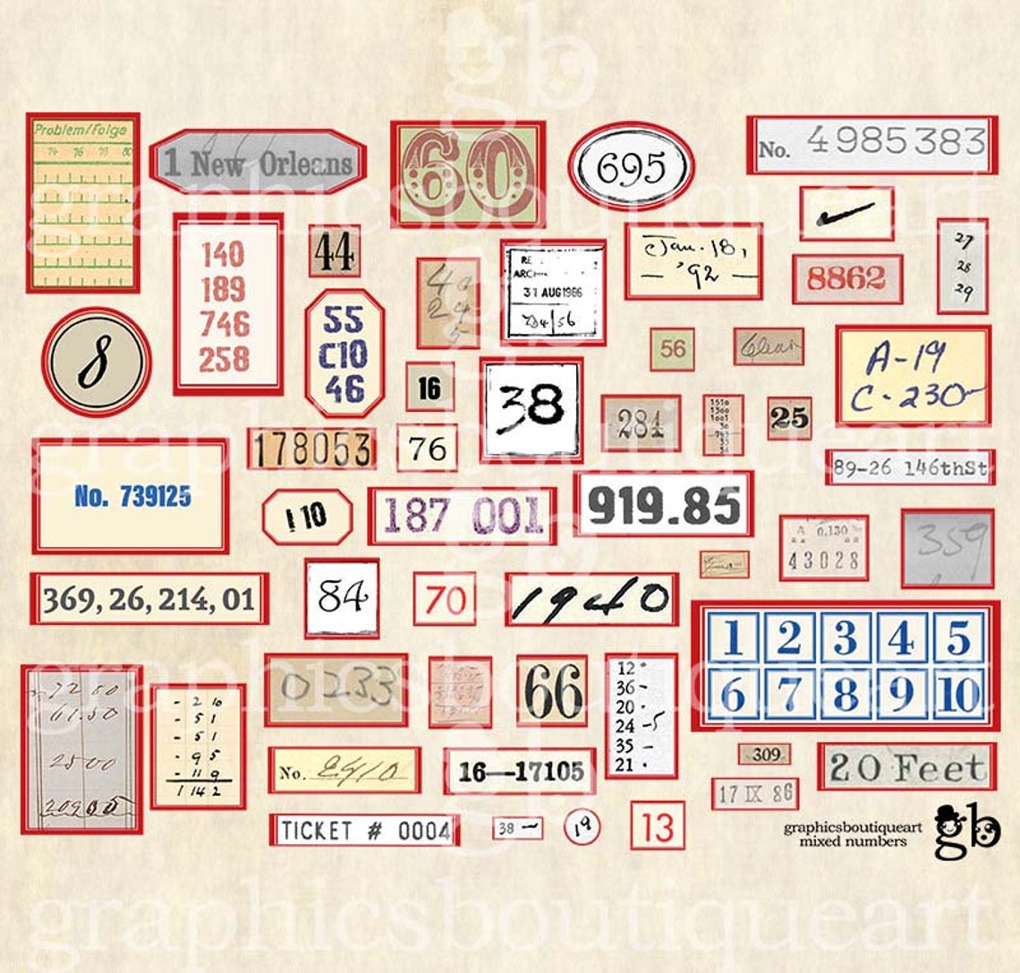 Random Number Digital Labels, Printable Labels for Scrapbooking LAB22 ...