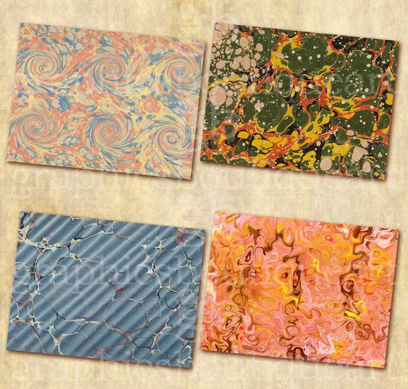 Marbled End Papers Junk Journal Backgrounds Vintage Endpapers Ephemera ...