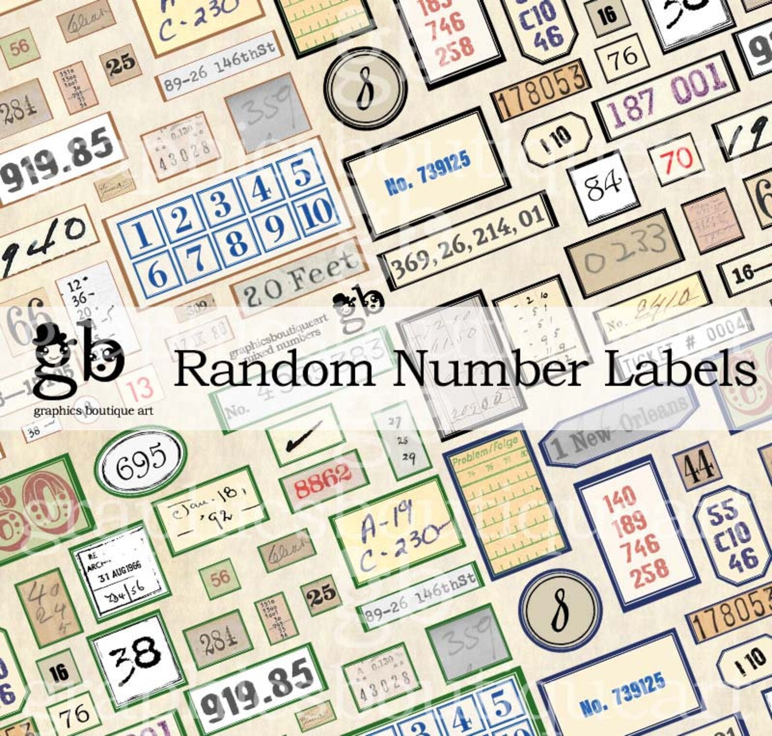 Random Number Digital Labels, Printable Labels for Scrapbooking LAB22 ...