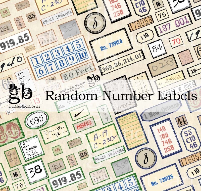 Random Number Digital Labels, Printable Labels for Scrapbooking LAB22 ...