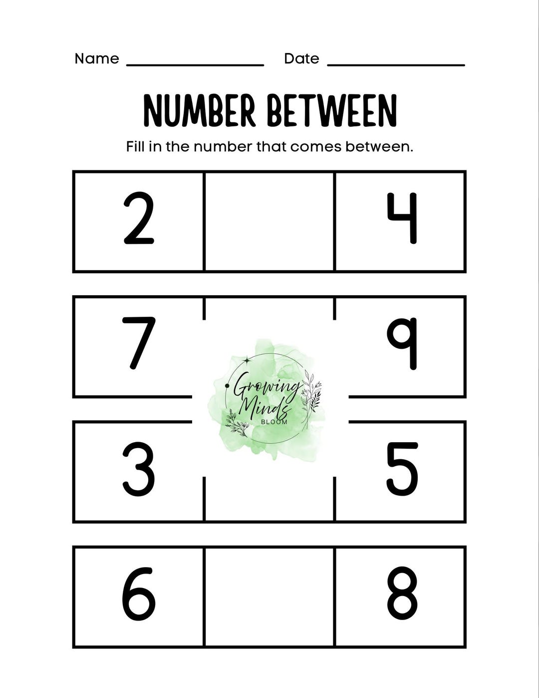 Number Between Worksheet | Early Math Practice | Preschool ...