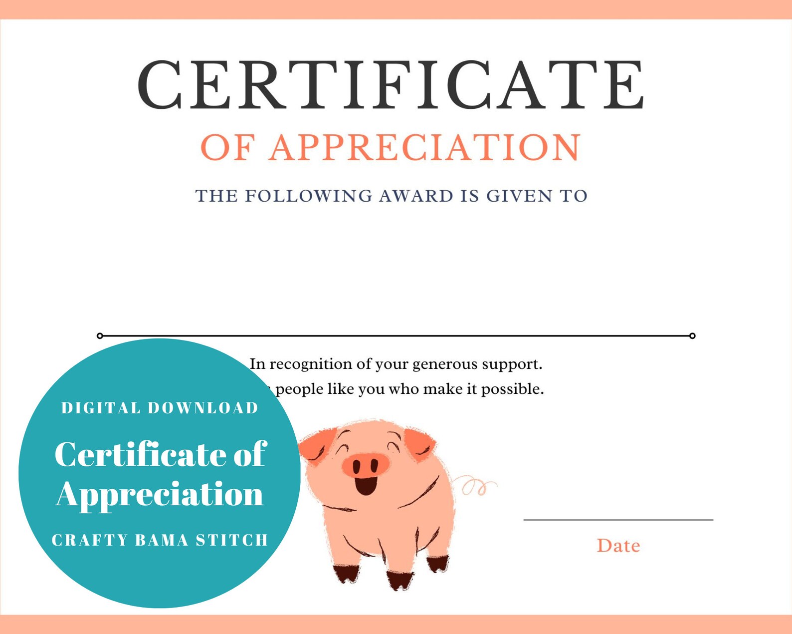Pig Certificate of Appreciation, Appreciation Certificate, Certificate ...
