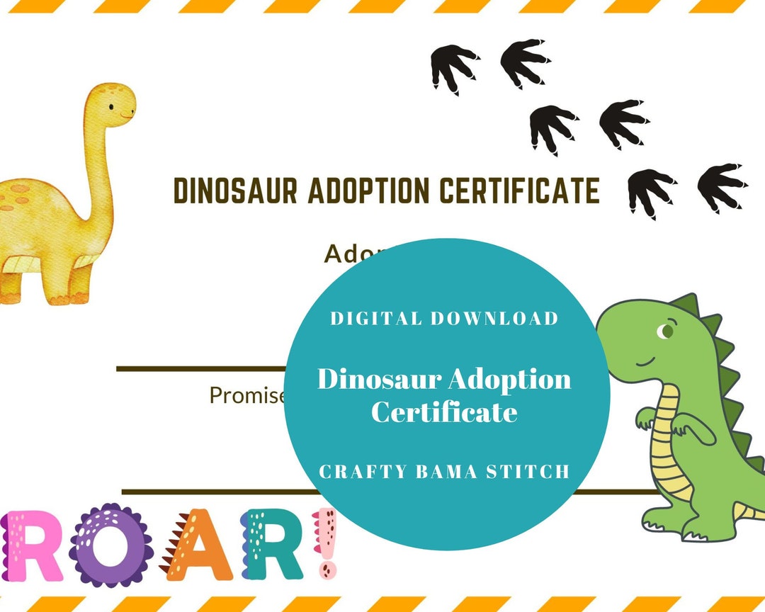 Dinosaur Adoption Certificate, Adoption Certificate, Certificate ...