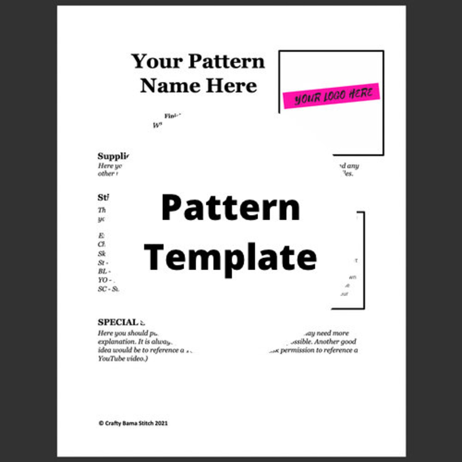Pattern Template, Fillable Pattern Template, Crochet Template, Knit ...