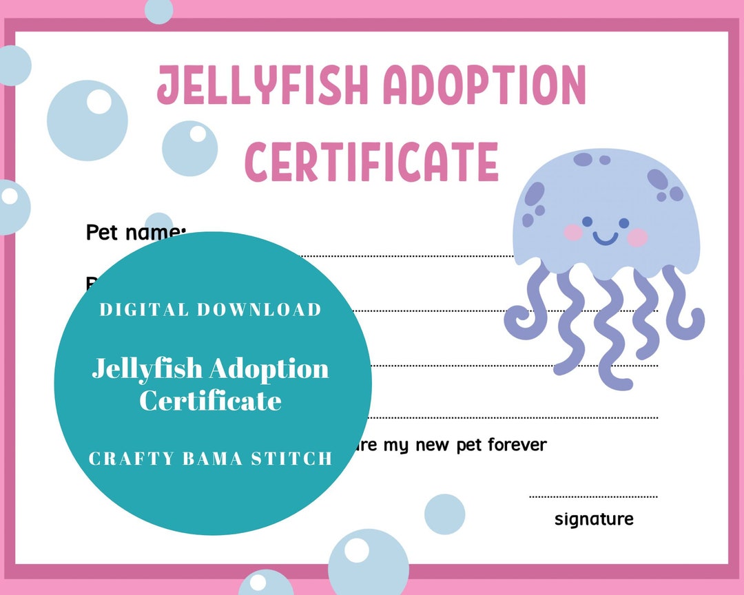 Jellyfish Adoption Certificate, Adoption Certificate, Plushie ...