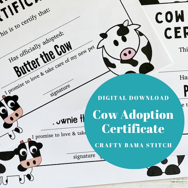 Cow Certificate - Etsy