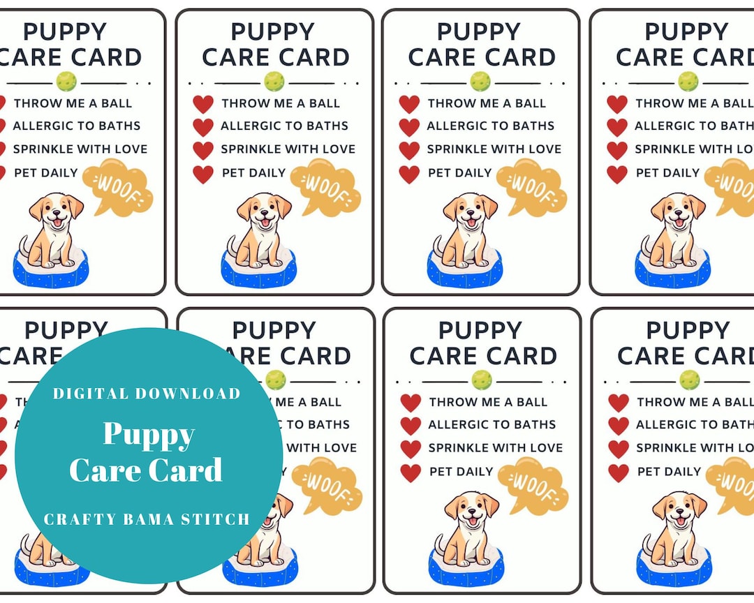 Puppy Care Cards, Care Card, Puppy Care, Plushie Care Card, Crochet ...