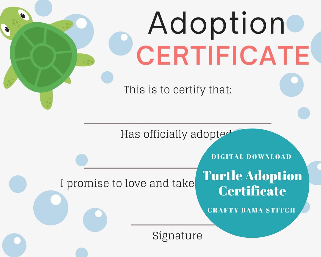 Turtle Adoption Certificate, Adoption Certificate, Certificate, Plushie ...