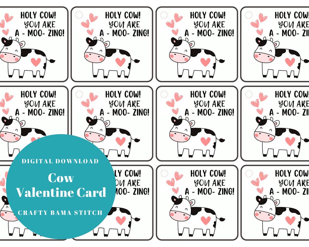 Cow Valentine's Day Card, Valentine's Day, Care Card, Plushie Card ...