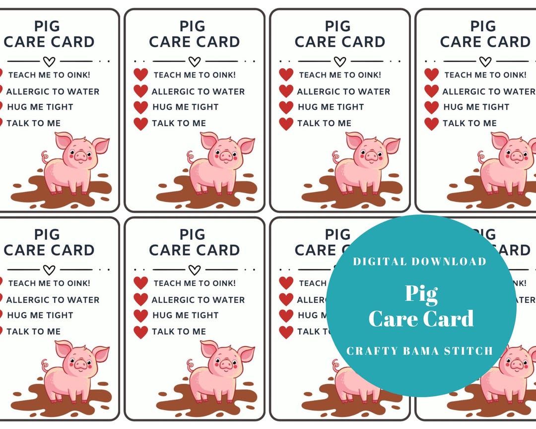 Pig Care Cards, Care Card, Pig Care, Plushie Care Card, Crochet Care ...