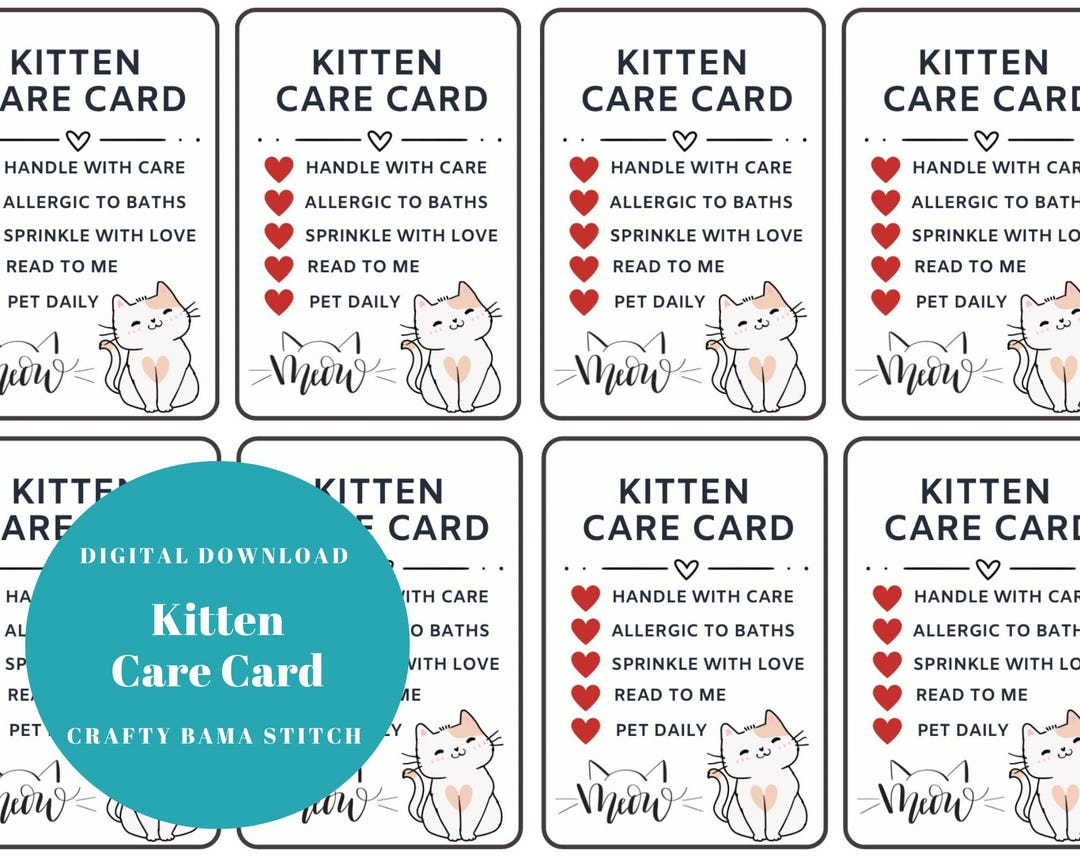 Kitten Care Cards, Care Card, Kitten Care, Plushie Care Card, Crochet ...