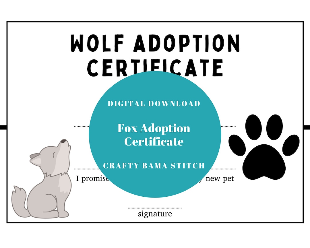 Wolf Adoption Certificate, Adoption Certificate, Certificate, Plushie ...