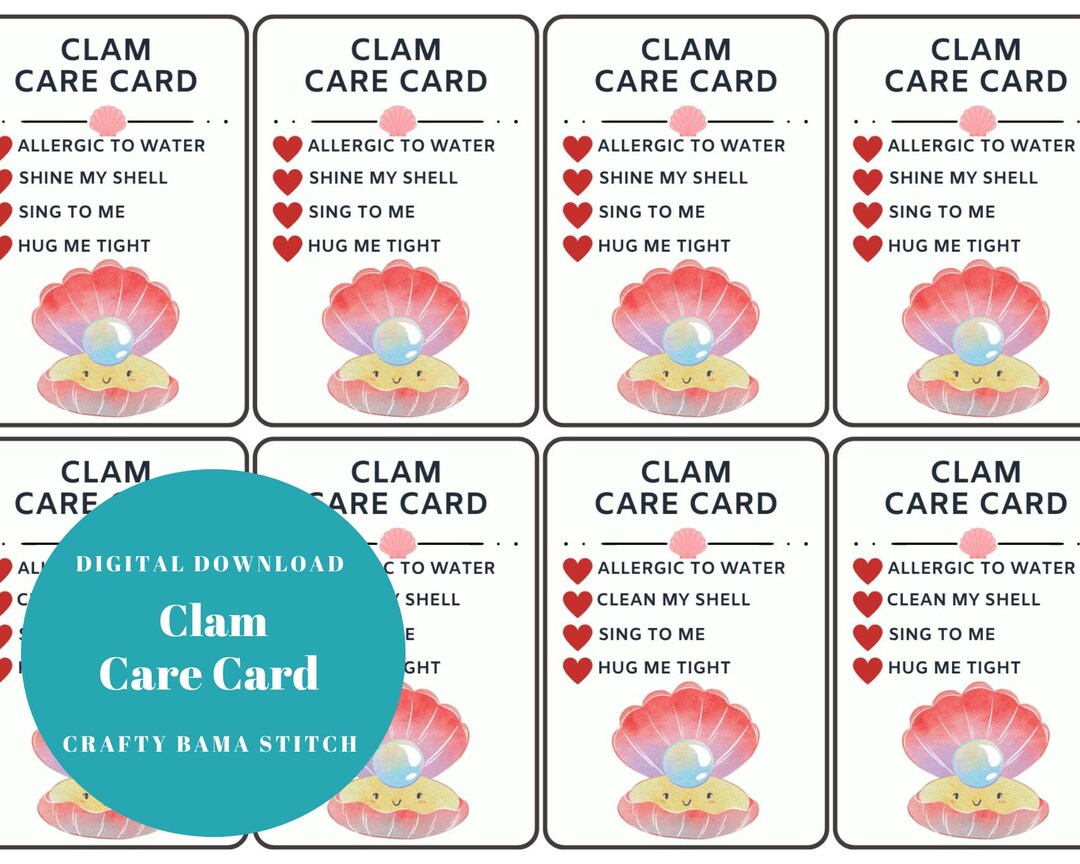 Clam Care Cards, Care Card, Clam Care, Plushie Care Card, Crochet Care ...
