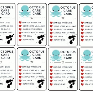Octopus Care Cards, Care Card, Octopus Care, Plushie Care Card, Crochet ...