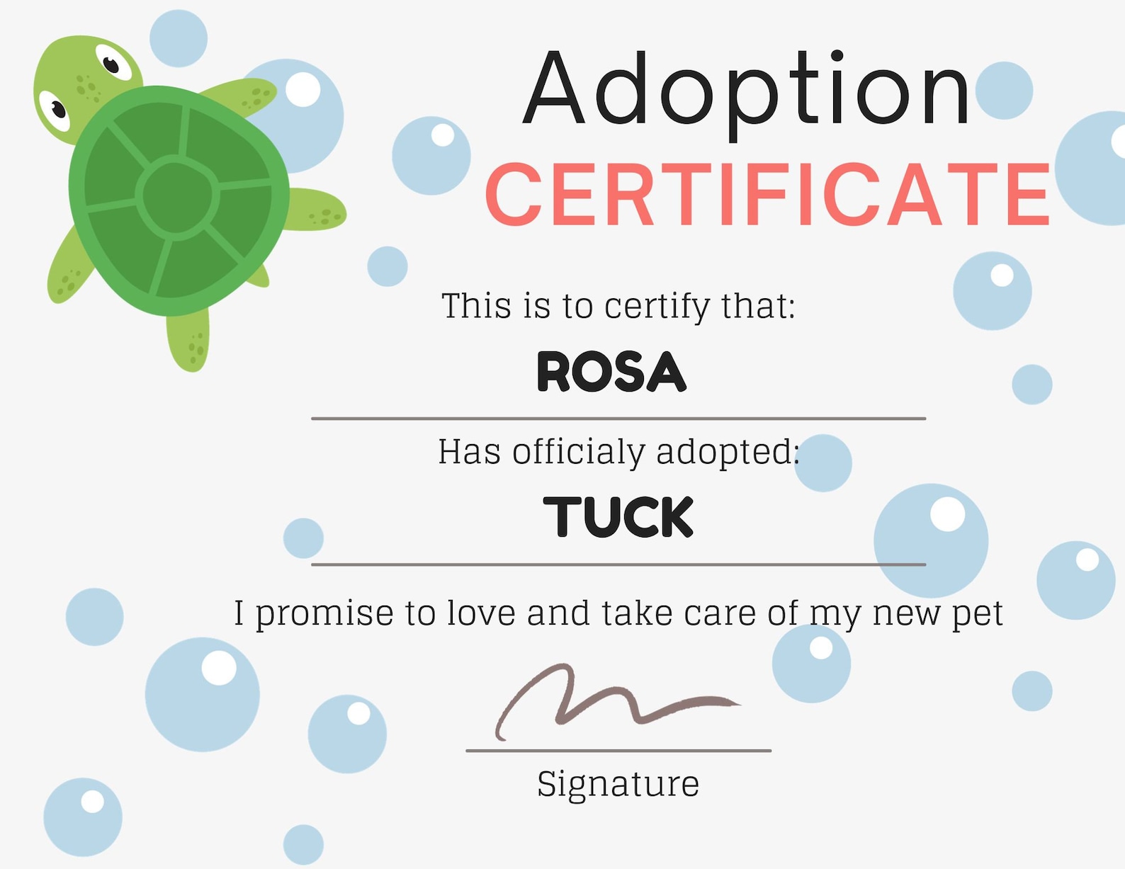 Turtle Adoption Certificate, Adoption Certificate, Certificate, Plushie ...
