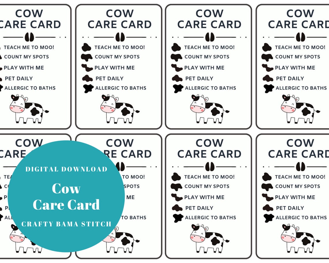 Cow Care Cards, Care Card, Cow Care, Plushie Care Card, Crochet Care ...