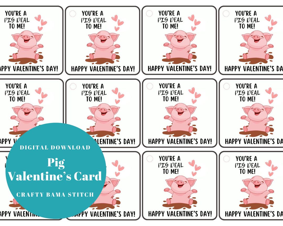Pig Valentine's Day Card, Valentine's Day, Care Card, Plushie Card ...
