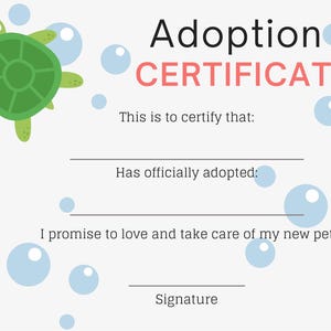 Turtle Adoption Certificate, Adoption Certificate, Certificate, Plushie ...