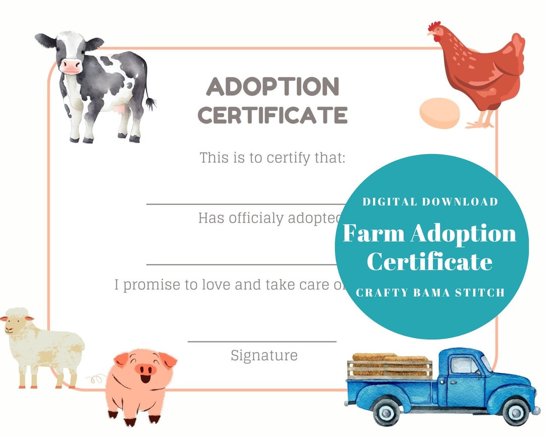 Farm Adoption Certificate, Adoption Certificate, Certificate, Plushie ...