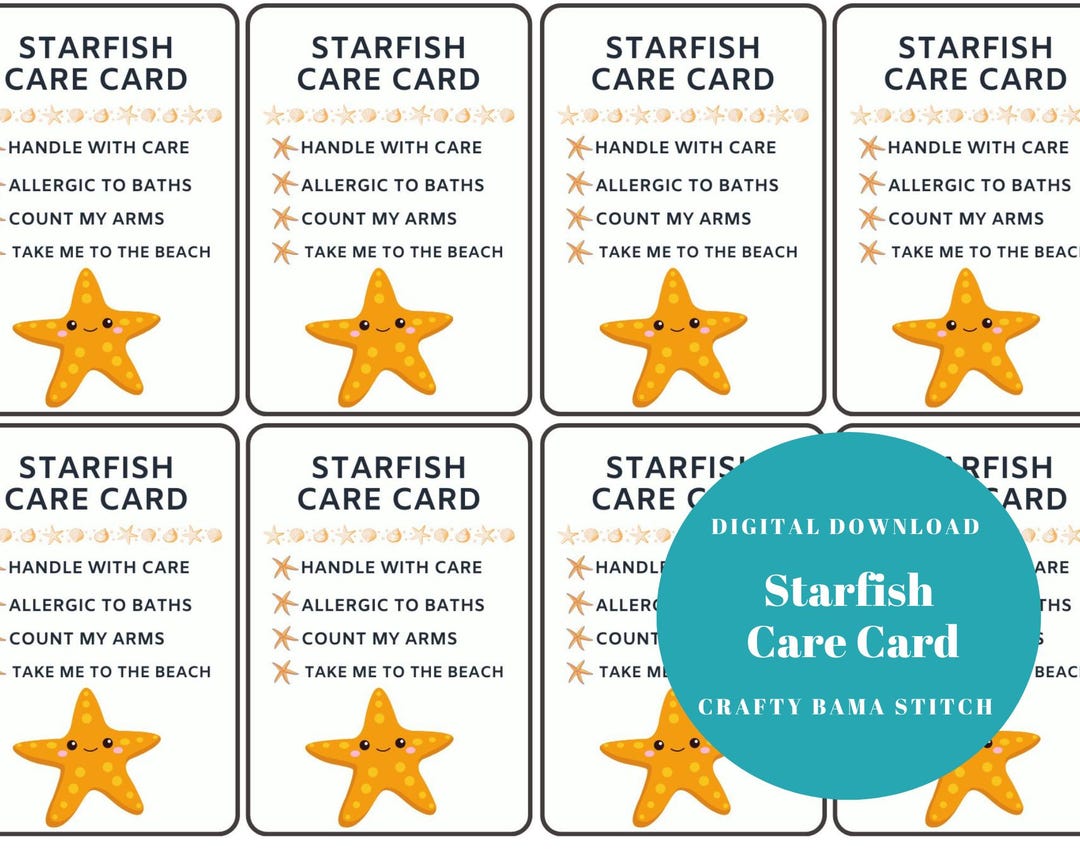 Starfish Care Cards, Care Card, Plushie Care Card, Crochet Care Card ...