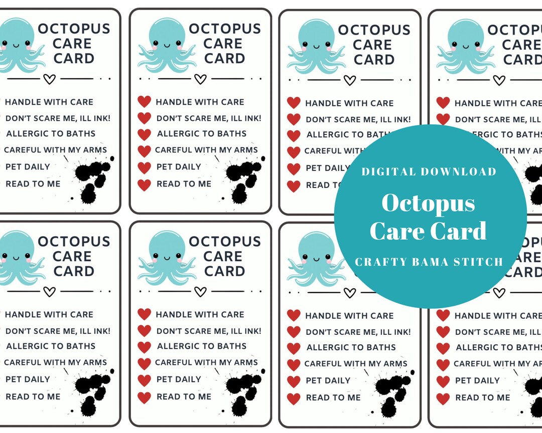 Octopus Care Cards, Care Card, Octopus Care, Plushie Care Card, Crochet ...