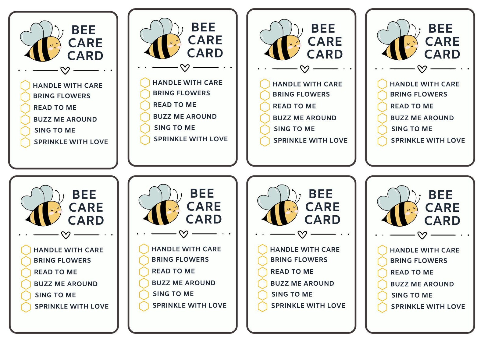 Bee Care Cards, Care Card, Bee Care, Plushie Care Card, Crochet Care ...