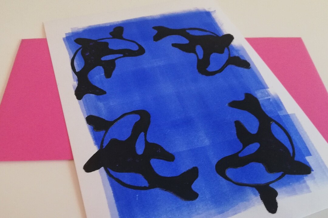 Original Linocut, Orca Handprinted, Linoleum Print, Small Poster, Sea ...