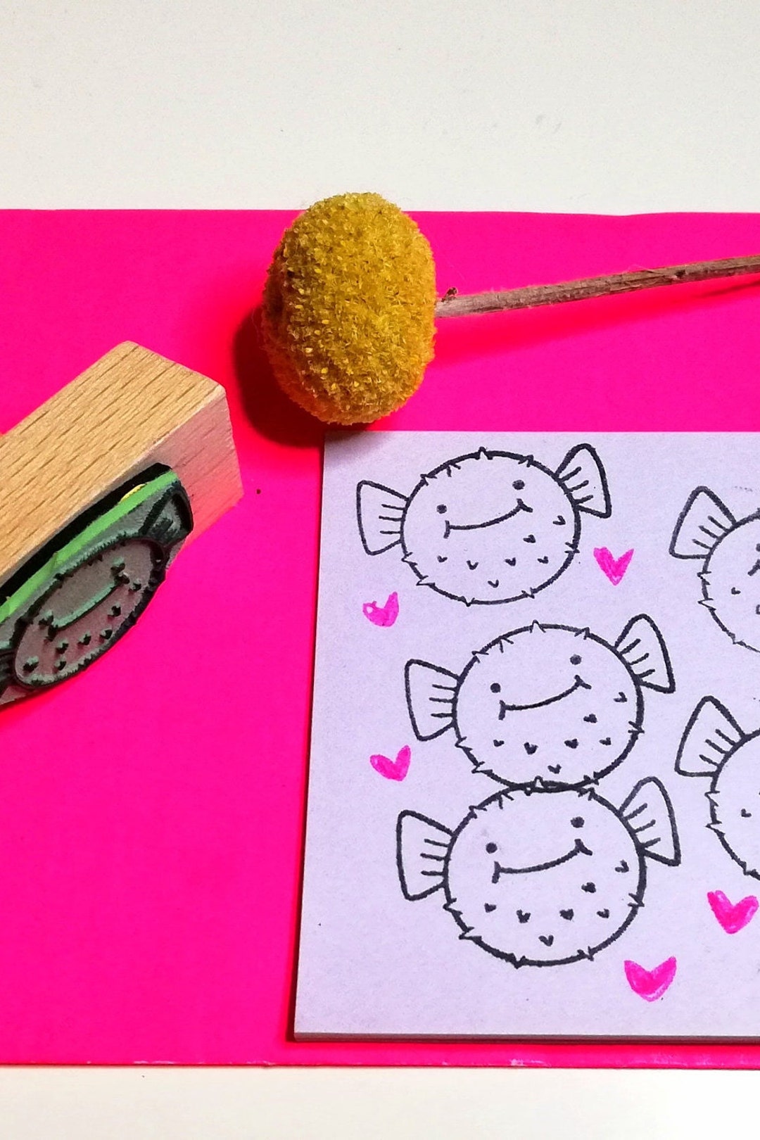 Stamp Puffer Fish, Good Mood Stamp, Animal Stamp, Stamp Kawaii, Wooden ...