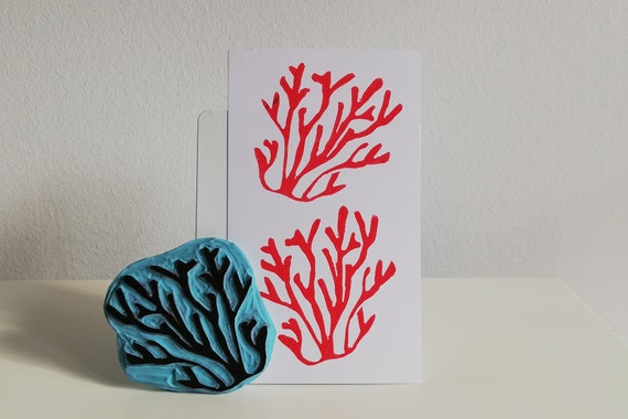 hand-carved stamp Coral stamp coral motif stamp hand printed Stamping ...
