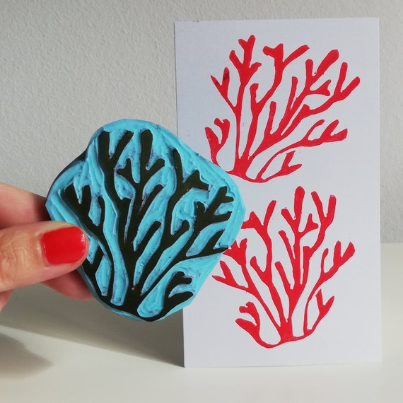 hand-carved stamp Coral stamp coral motif stamp hand printed Stamping ...