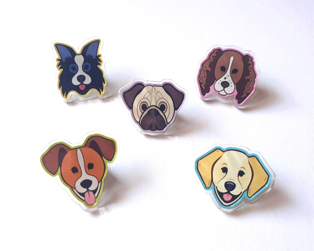 Pack of 5 Dog Pins - Acrylic Lapel Pin Badges - Labrador, Border Collie ...