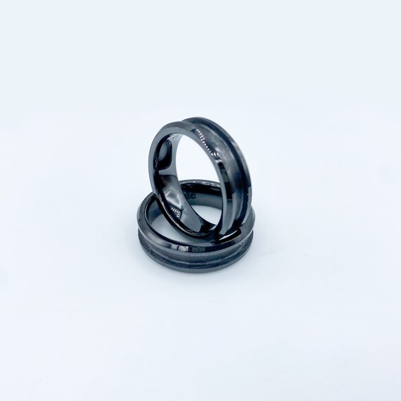 Black Ceramic Ring Blank For Inlay 8mm Wide Ring With 4mm