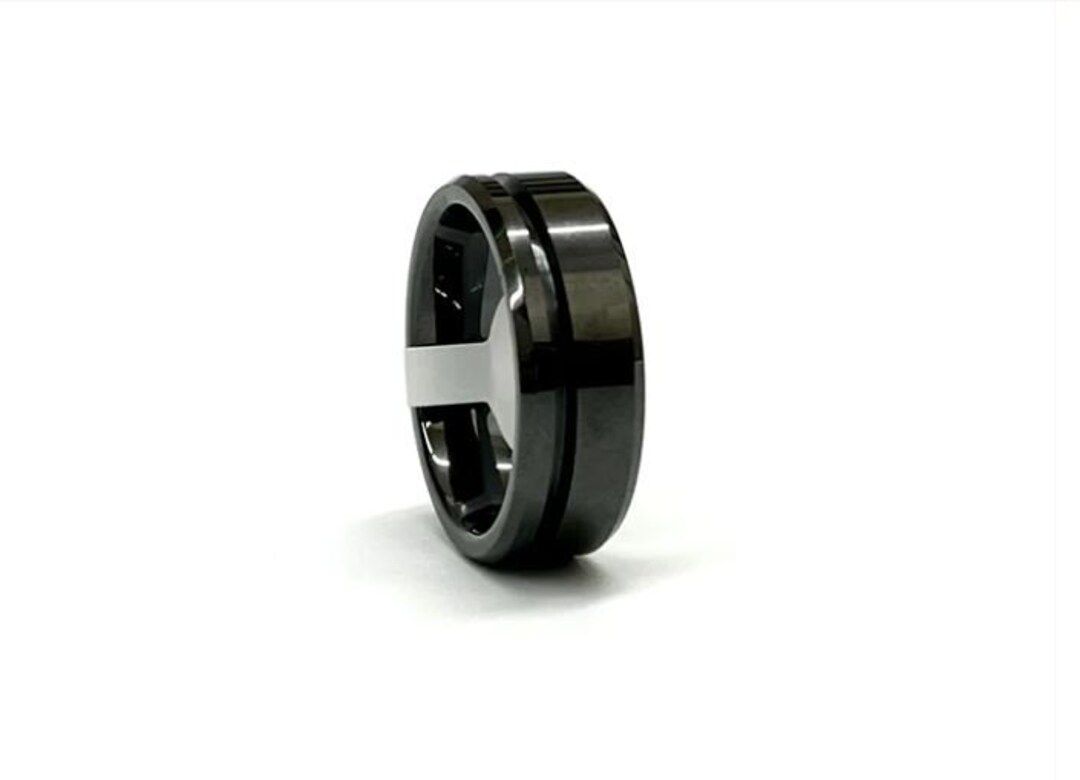 Offset-channel Black Ceramic Blank for Inlay, 8mm Wide Ring With 1.5mm ...