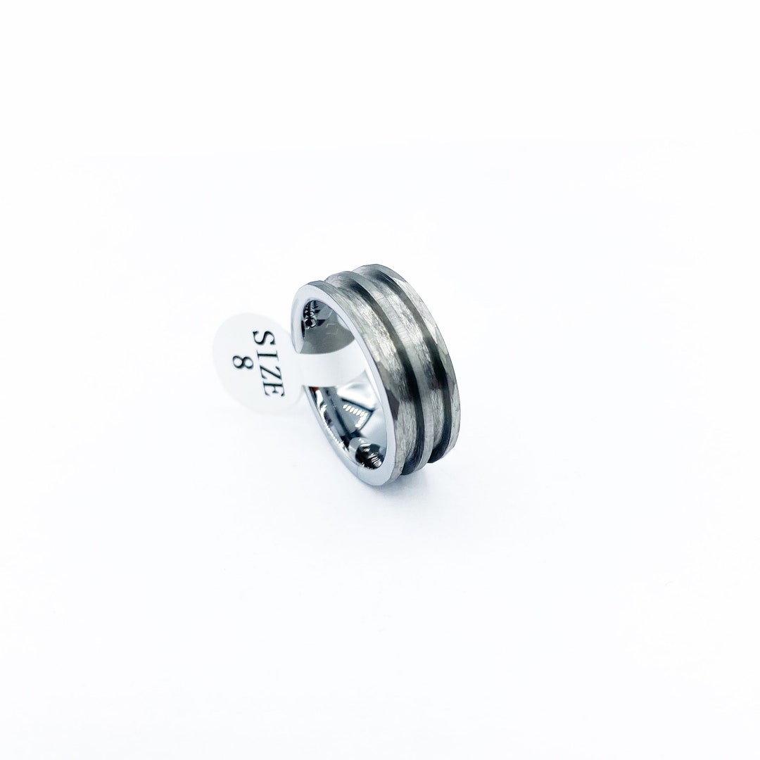 Hammered Tungsten Double Channel Ring Blank - 8mm Inlay Ring Core - Etsy