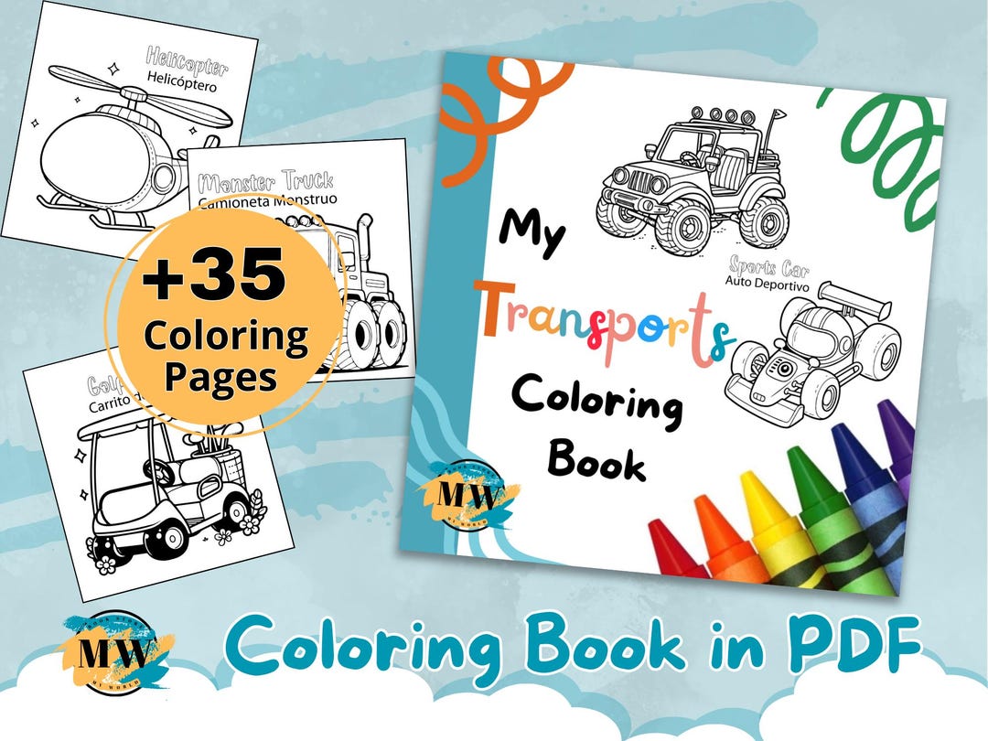 My Transport Coloring Book 40+ Drawings of Sports and Family Cars, Food ...