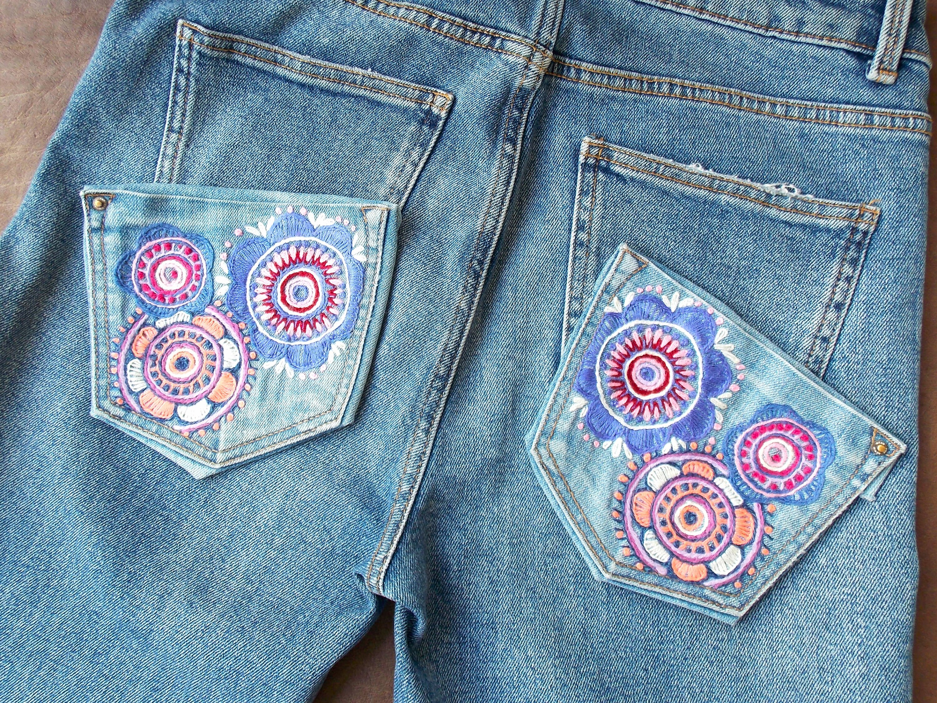 Hand Embroidered Upcycled Denim Pocket: Boro Patch, Boho Embellishment ...