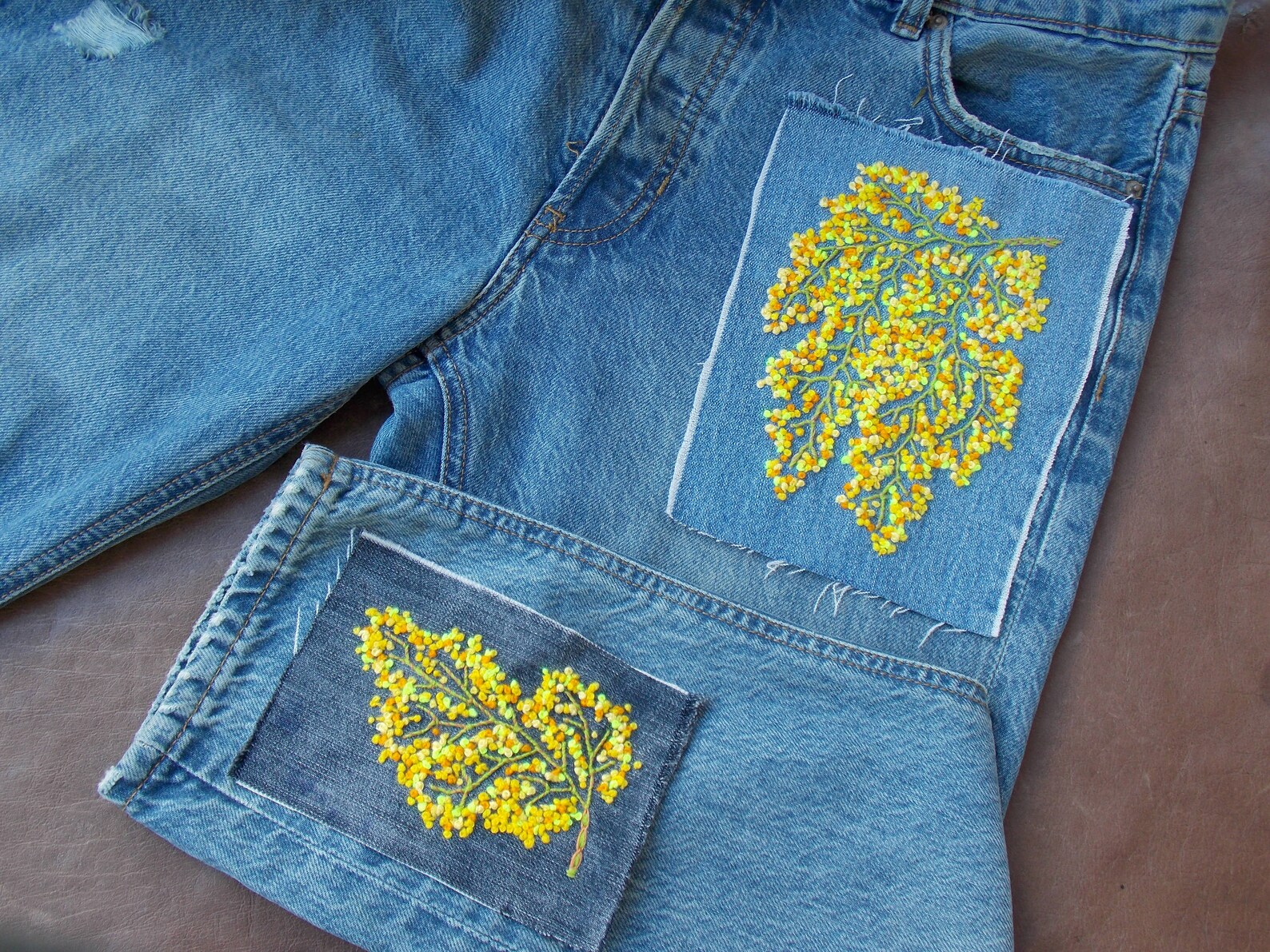 Hand Embroidered Denim Patches: Floral Applique Set - Etsy