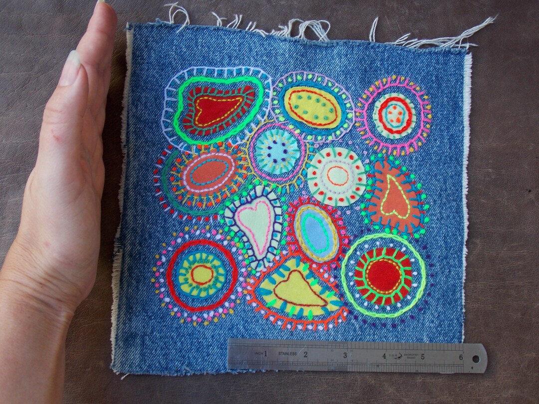 Iron-on Large Colorful Hand Stitched Denim Patch for Visible Mending ...