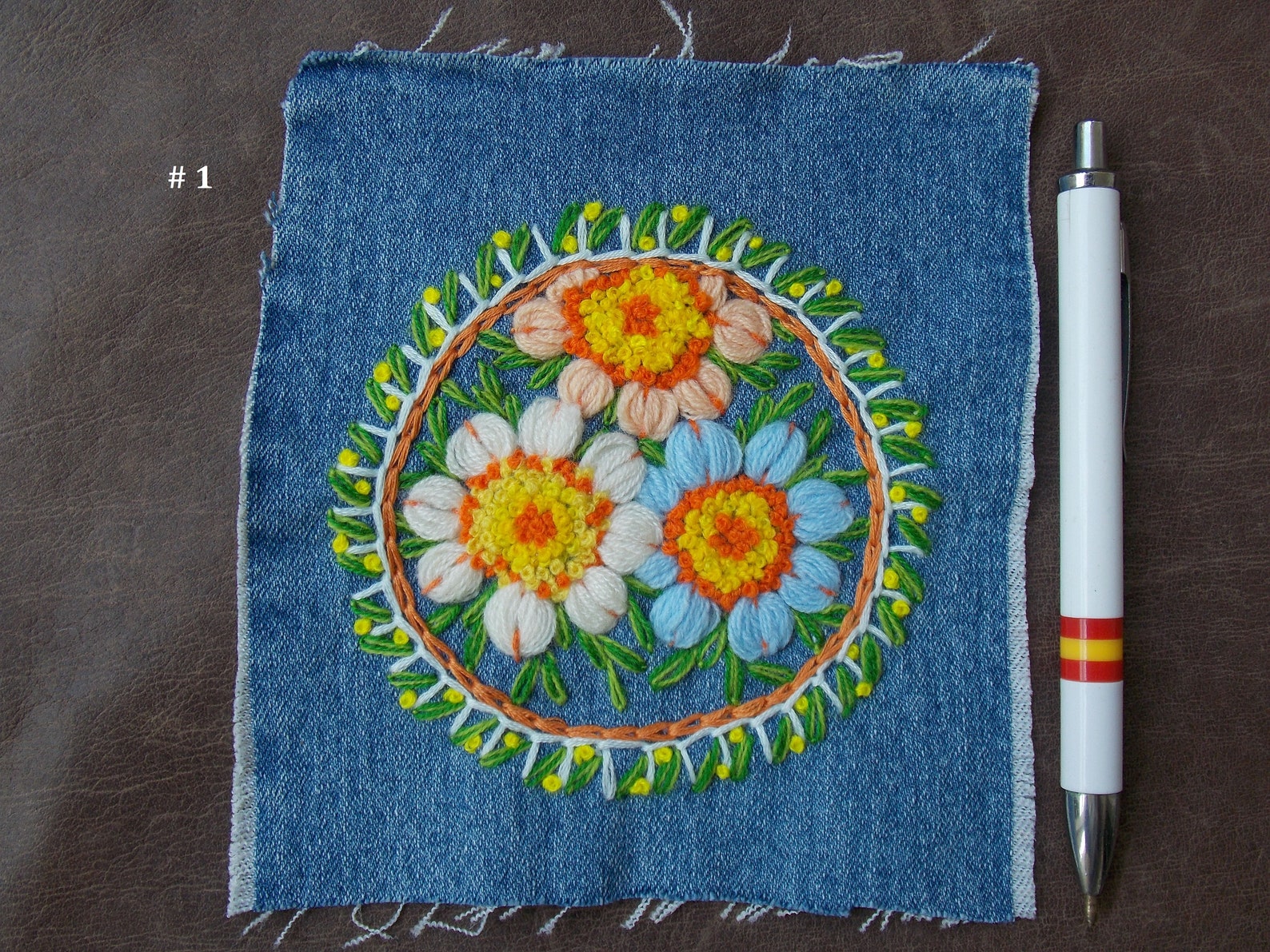 Hand Embroidered Flowers Sew-on Denim Patch; Boho Slow Stitched Patch ...