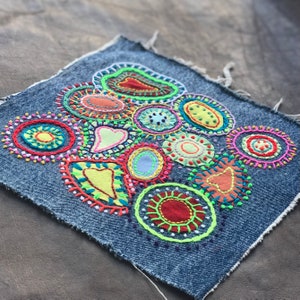 Iron-on Large Colorful Hand Stitched Denim Patch for Visible Mending ...