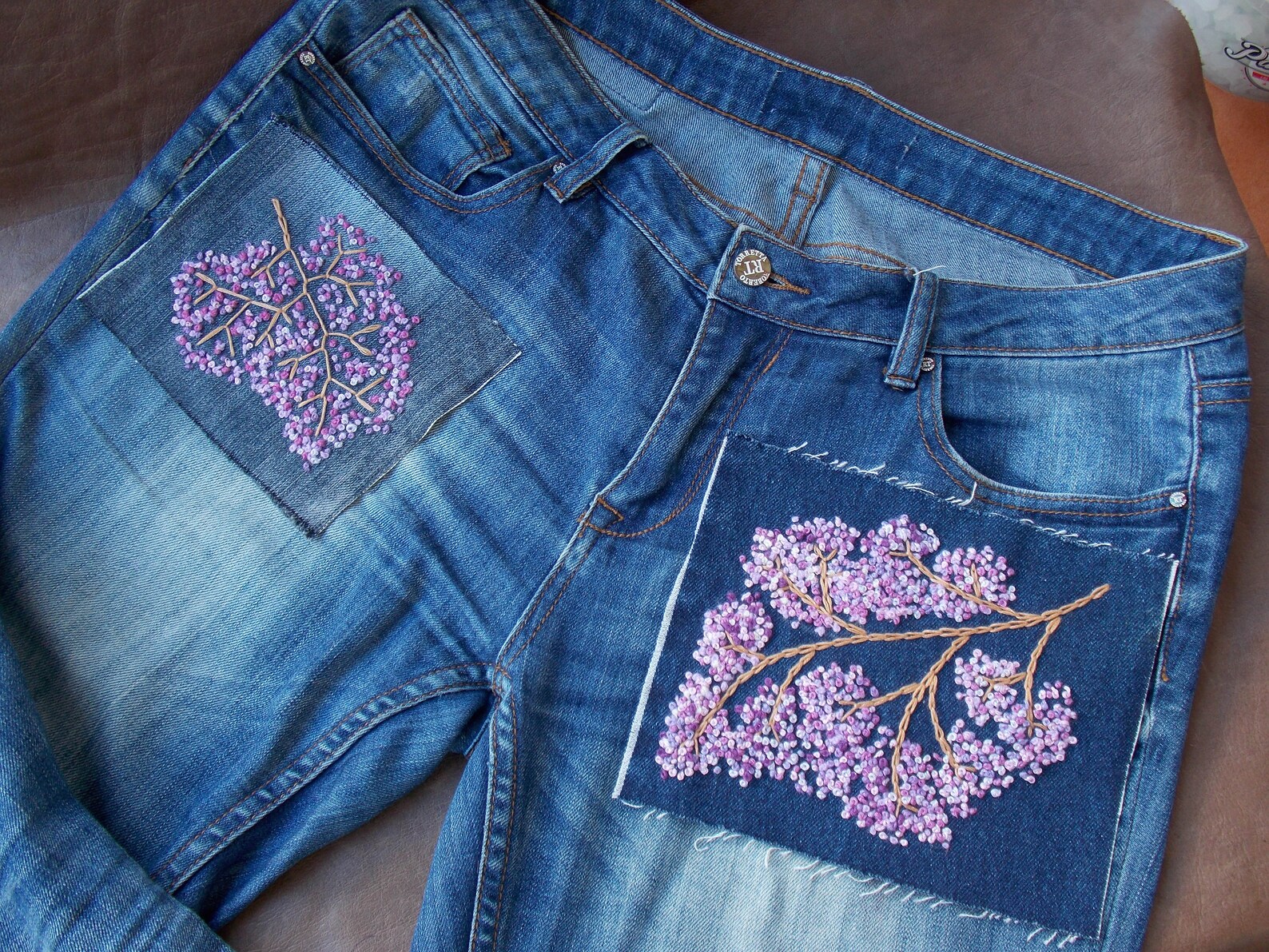 Hand Embroidered Denim Patches: Floral Applique Set - Etsy