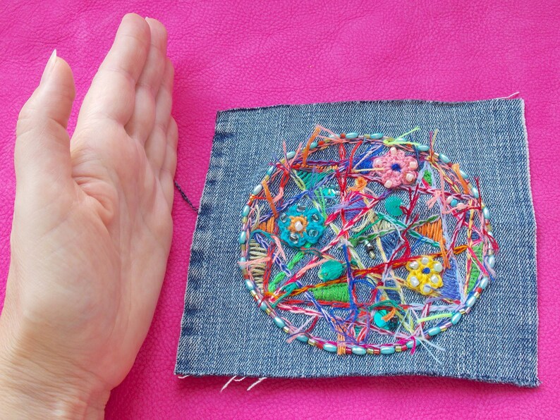 Abstract Hippie Hand Embroidered Denim Sew-on Patch for Visible Mending ...