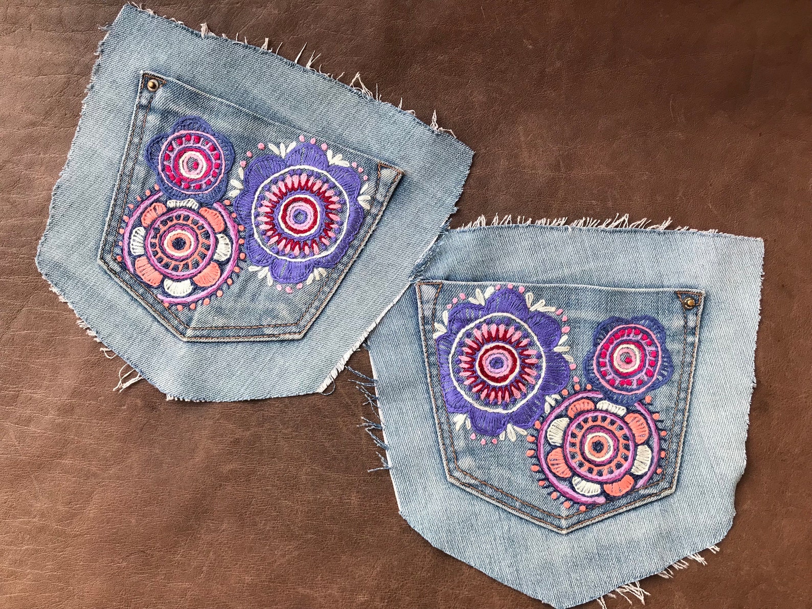 Hand Embroidered Upcycled Denim Pocket: Boro Patch, Boho Embellishment ...