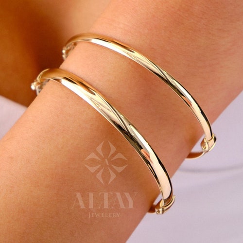 14K Gold Hinged Classic Gold Bangle Bracelet 4mm 5mm Gold - Etsy