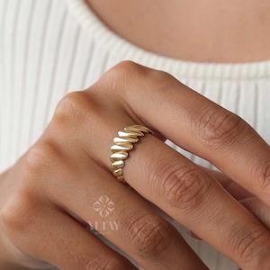 14K Gold Croissant Ring, Dome Croissant Ring, Chunky Bubble Ring, Braided Dome Stacking Ring ...