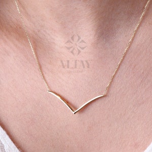 14K Gold V Shaped Necklace, Chevron Necklace, Dainty V Pendant ...