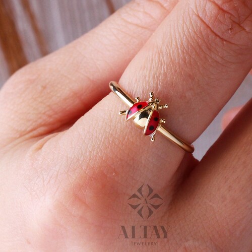 14K Gold Ladybug Ring Ladybird Ring Cute Animal Jewelry Red - Etsy