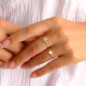 14K Solid Gold Star Ring, Stacking Ring, Tiny Astral Star Ring ...