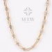 14K Gold Two Tone Chain Necklace, Oval Chain Choker, Rectangle Long ...